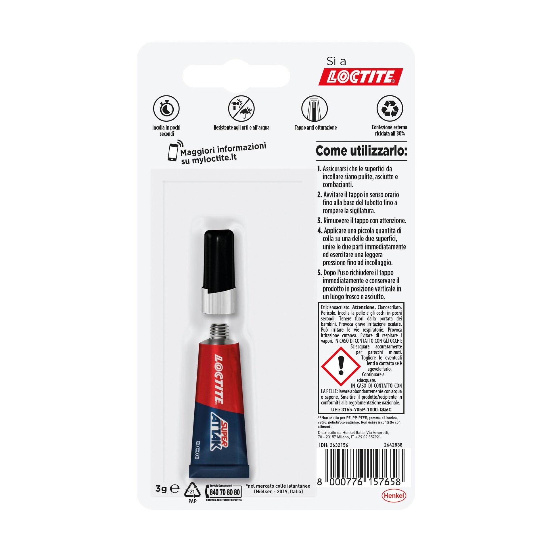 Colla in cianoacrilato per metallo, legno, ceramica, plastica, cuoio ...