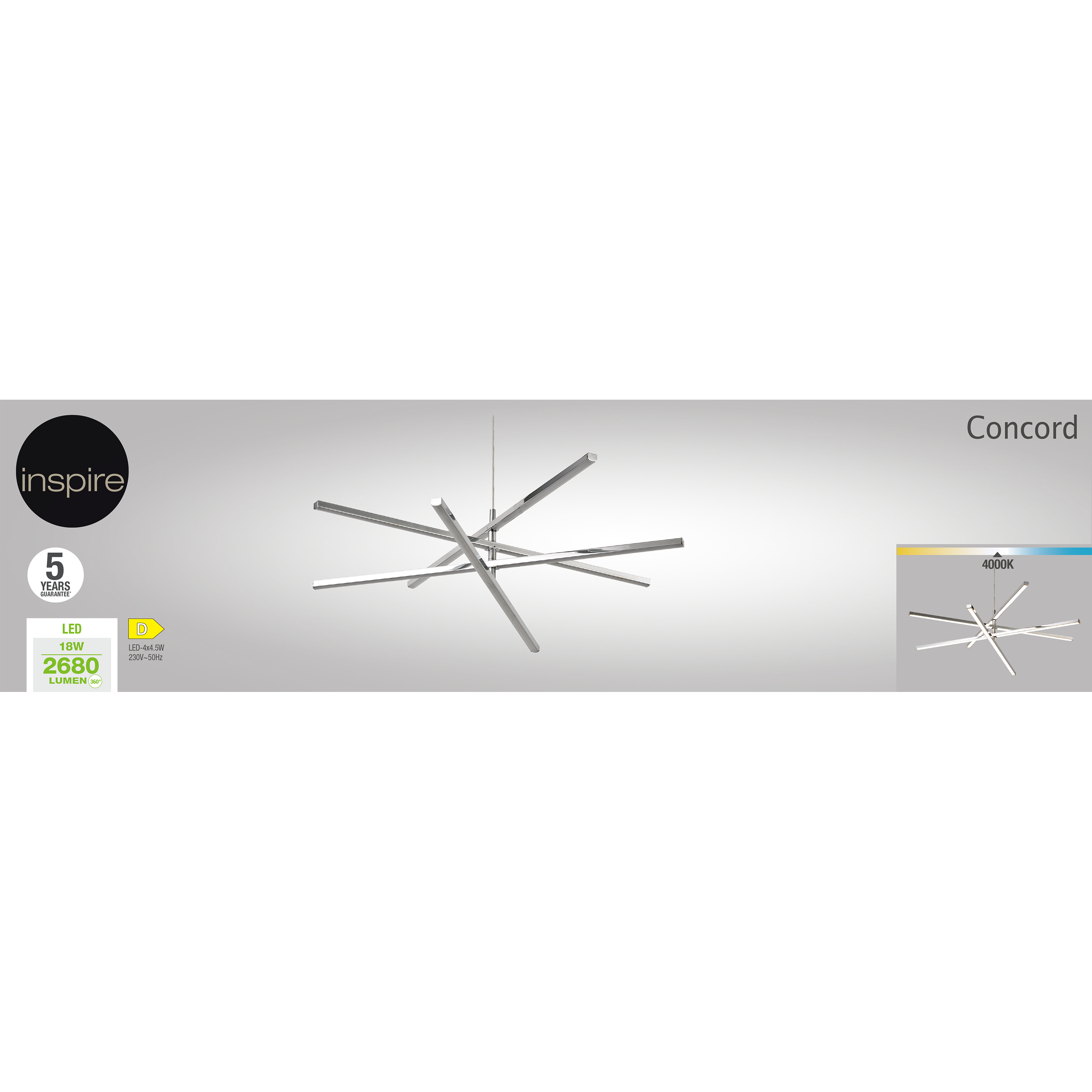 Lampadario Moderno Concord LED cromo, in metallo, D. 60 cm, 4 luci ...