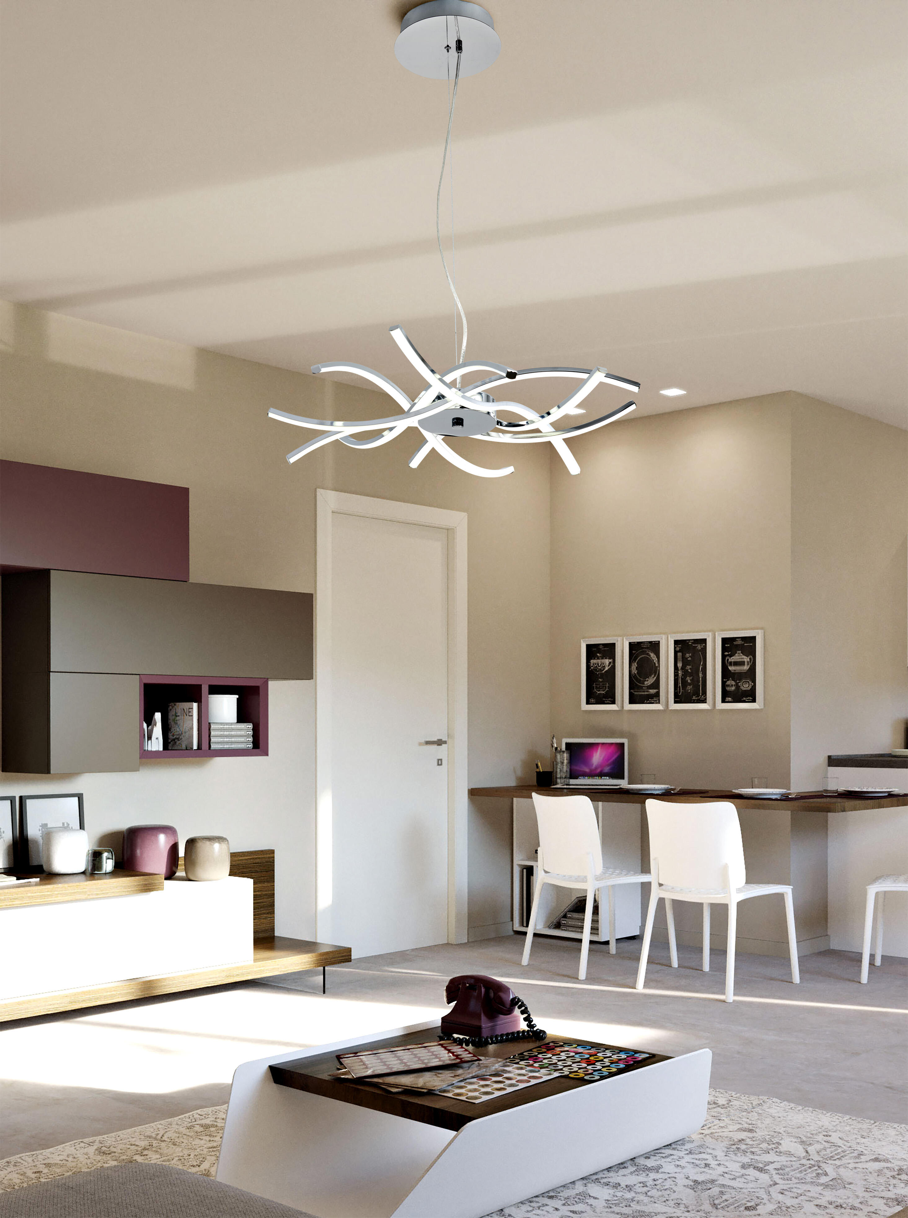 Lampadario Moderno Roxie LED cromo, in alluminio, D. 59 cm, NOVECENTO ...
