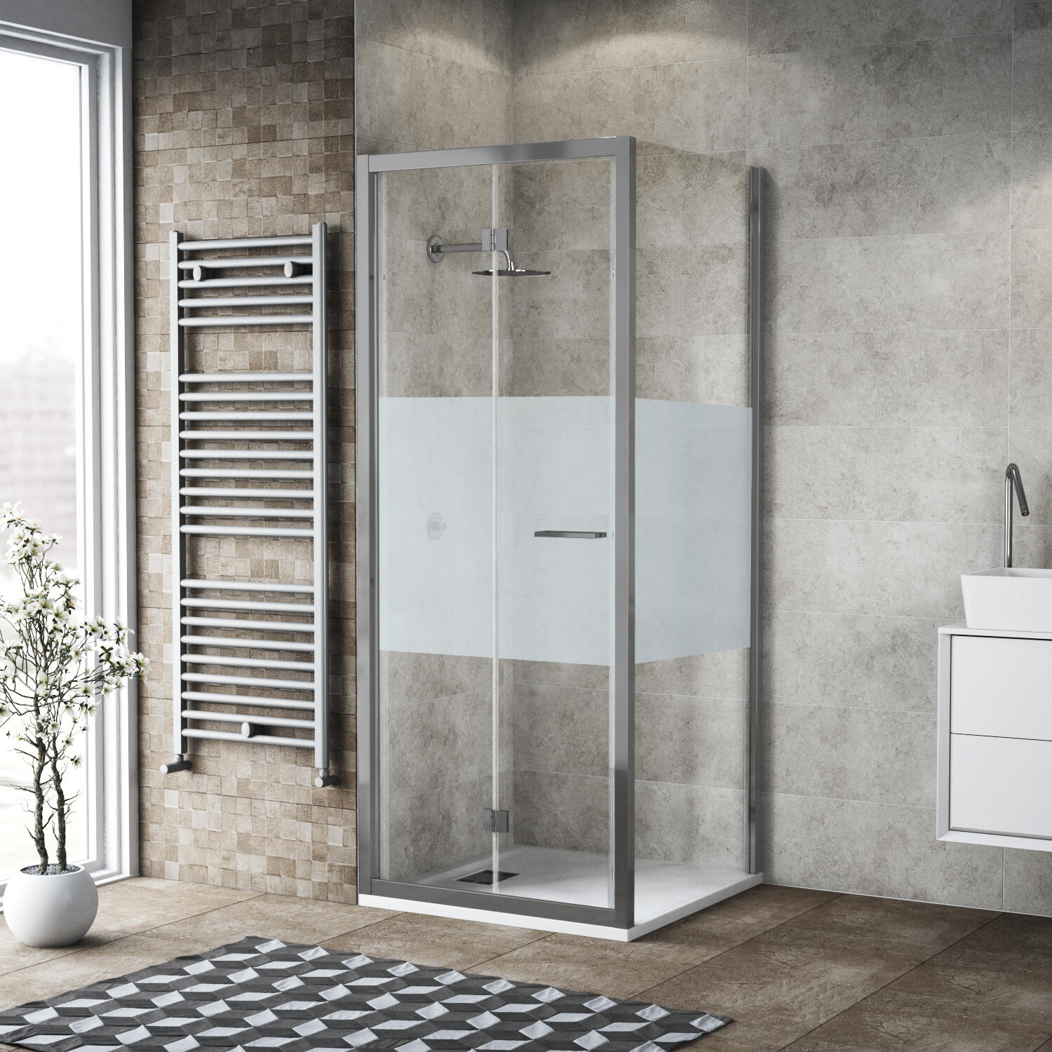 Box doccia rettangolare pieghevole Record 90 x 80 cm, H 195 cm in vetro ...