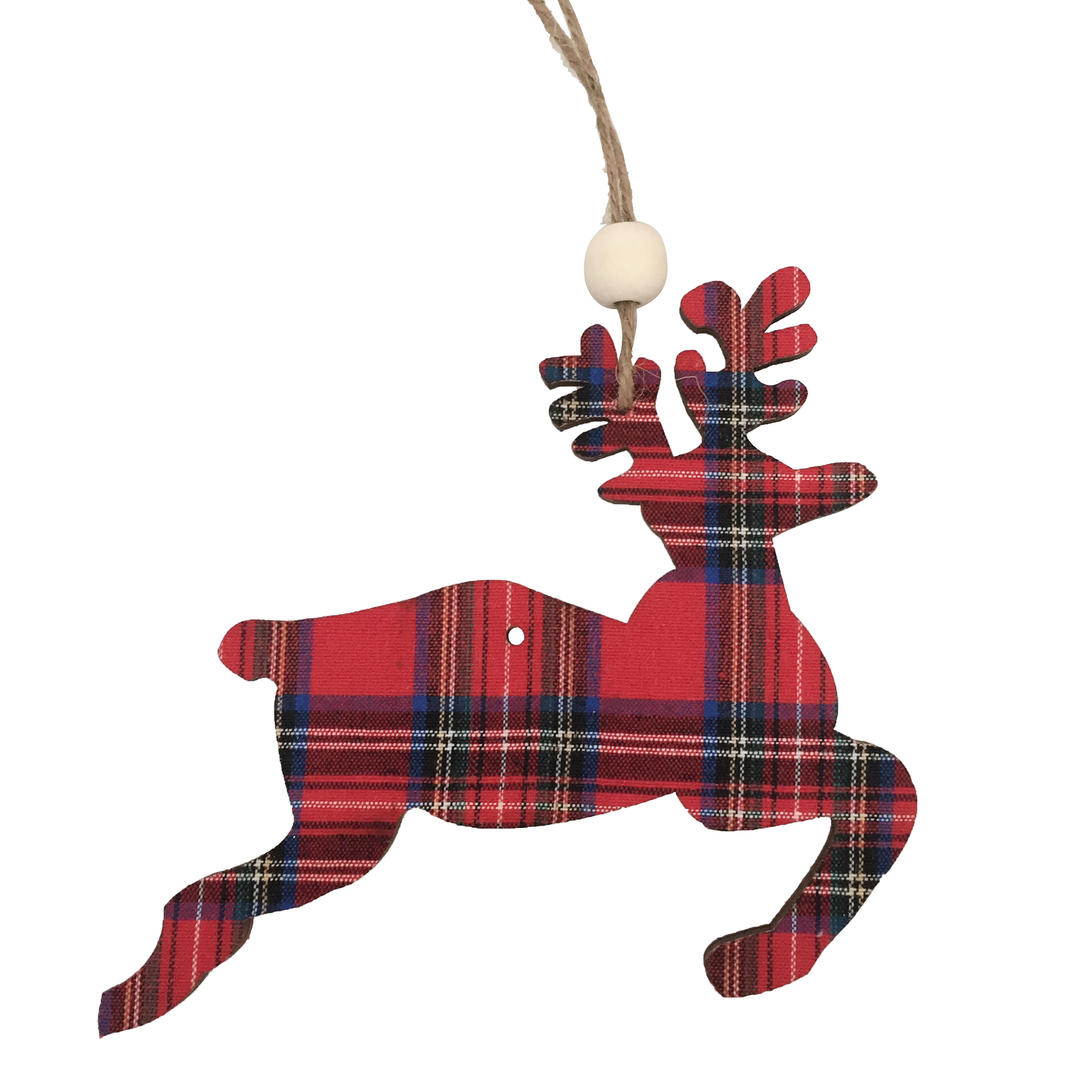 Decorazione per albero di natale Renna in legno fantasia scozzese rossa ...
