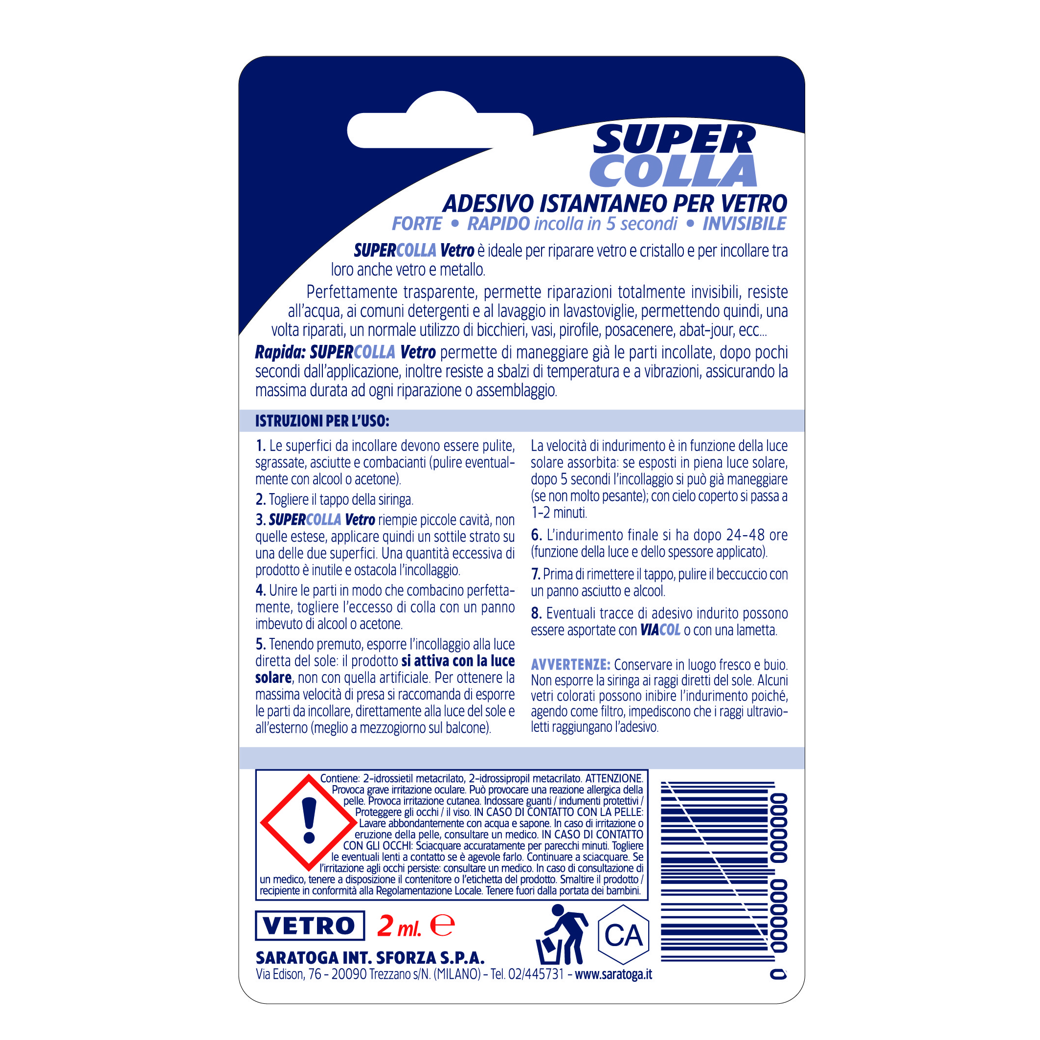 Colla in cianoacrilato per vetro, cristallo SARATOGA Supercolla 2 ml ...