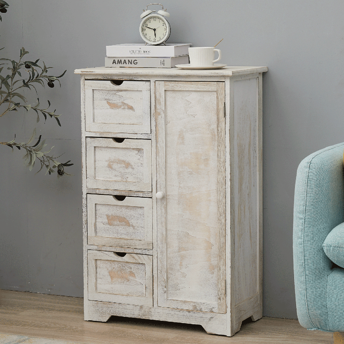 Mobile multiuso L 55 x P 30 x H 82 cm bianco shabby | Leroy Merlin